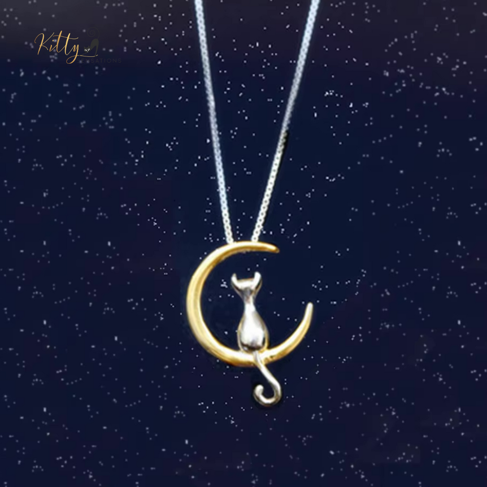 Cat Moon Necklace in Sterling Silver - Handmade