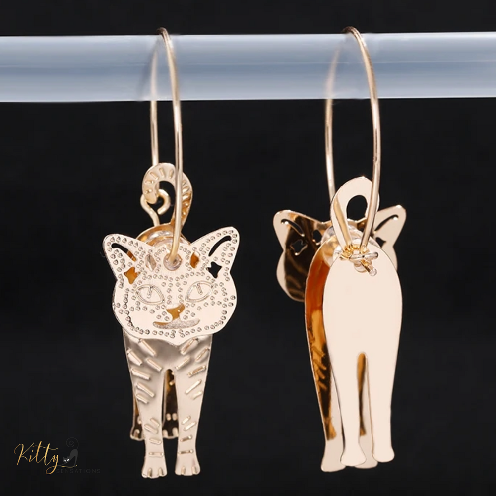 Moving Cat Hoop Earrings - Bronze-Gold Color