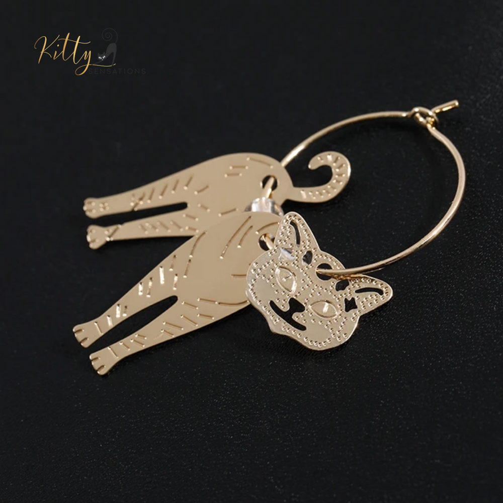 Moving Cat Hoop Earrings - Bronze-Gold Color