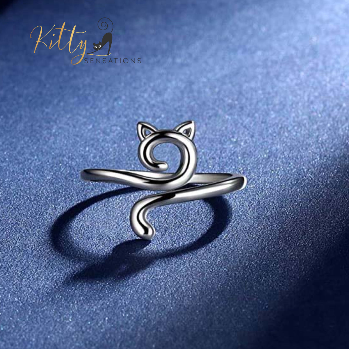 Open Face and Tail Cat Ring (Silver or Black)