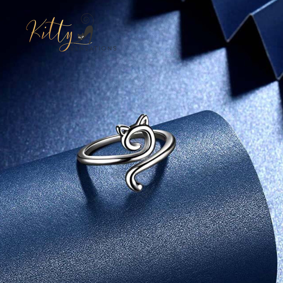 Open Face and Tail Cat Ring (Silver or Black)