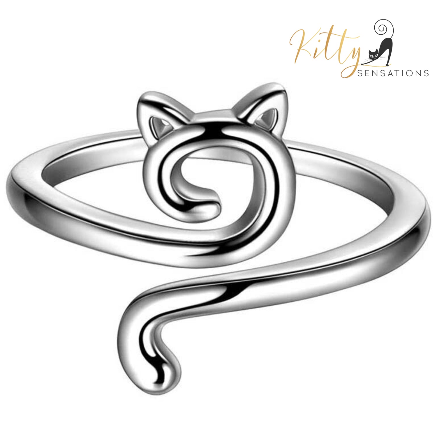 Open Face and Tail Cat Ring (Silver or Black)