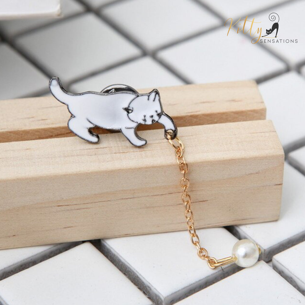 Playful Cat Lapel Pin / Brooch (Enamel Over Metal)