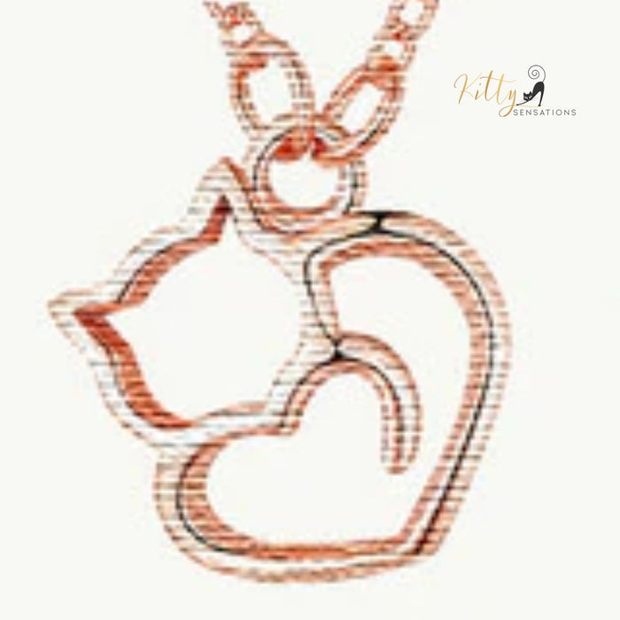 Cat Heart Necklace in Solid 925 Sterling Silver - Platinum or Gold Pla