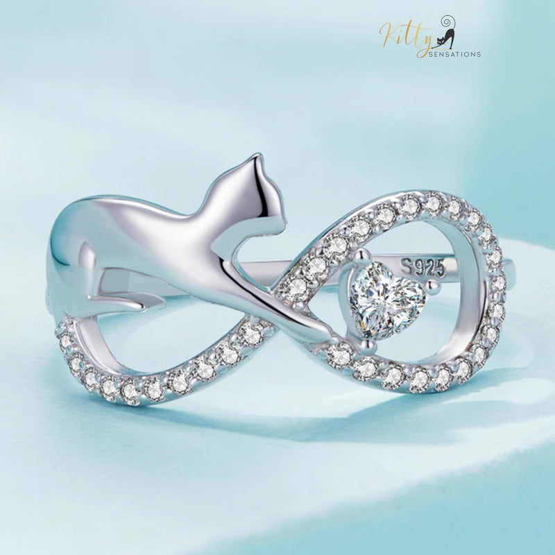 Infinite Love CZ Cat Ring in Solid 925 Sterling Silver - Platinum Plat